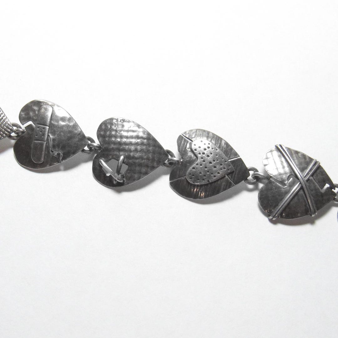 STEPHANIE RITCHIE Sterling Silver Tortured Heart Link Bracelet Vintage ...