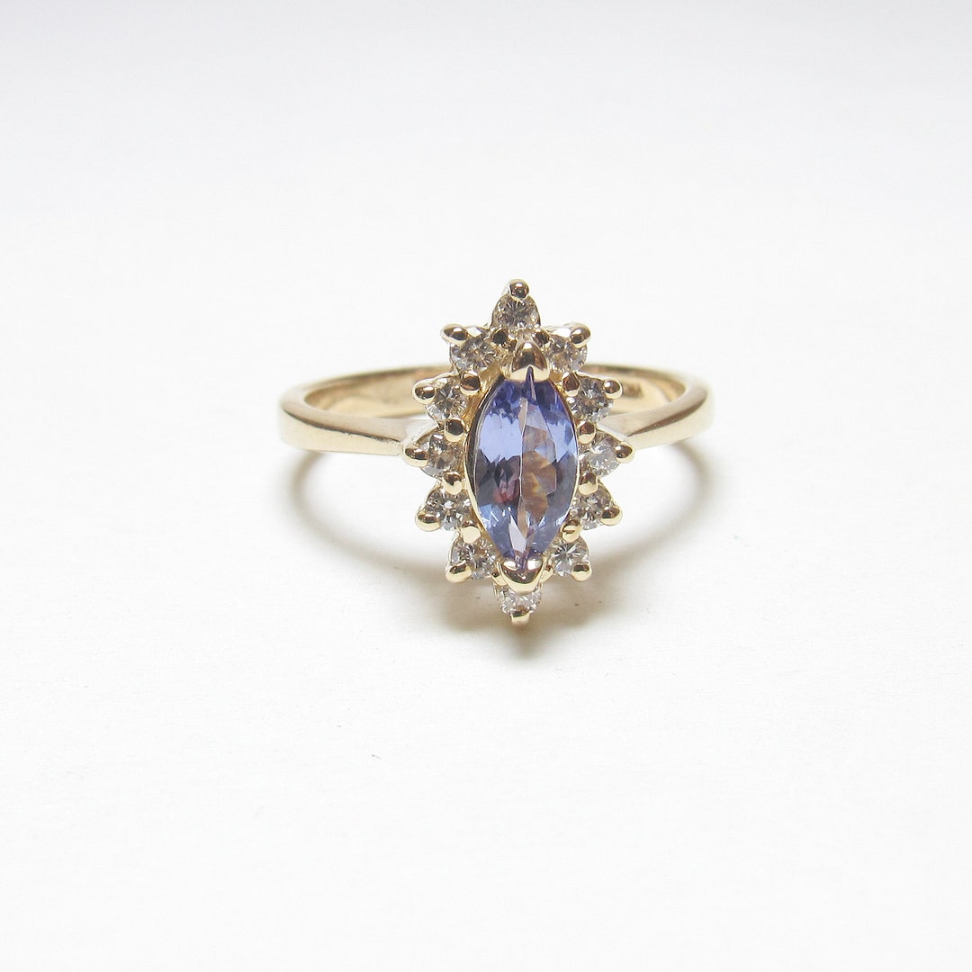 EMA 14K Yellow Gold 0.35 Ct Natural Indigo Purple Tanzanite and Diamond ...