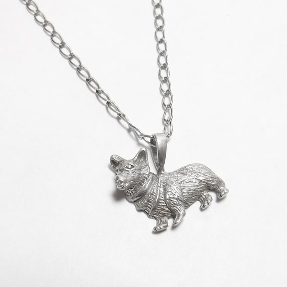 Sterling Silver Cute Detailed Happy Corgi Dog Pendant… - Gem