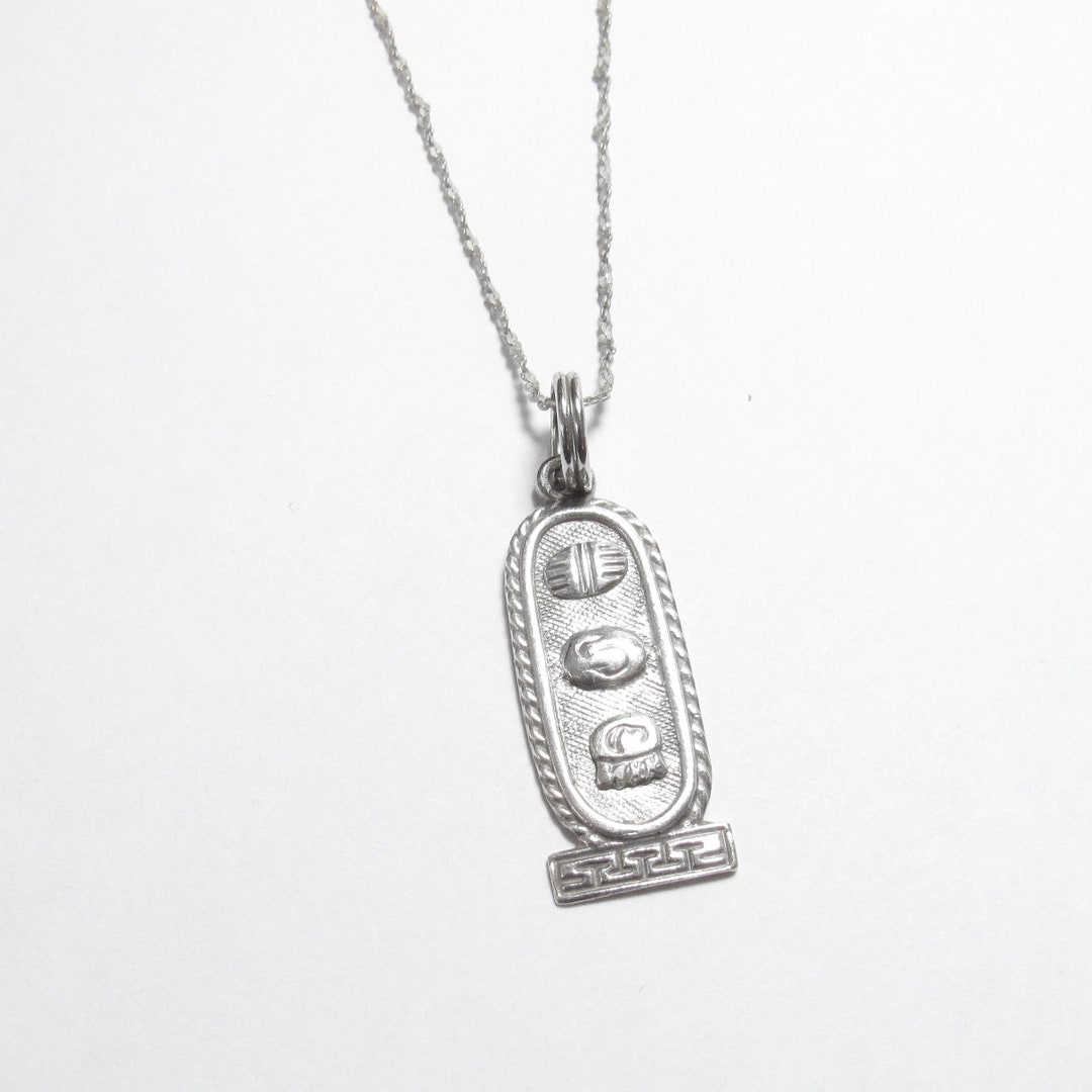 ORO MAYA Sterling Silver Cartouche Hieroglyphic Pendant With Chain ...