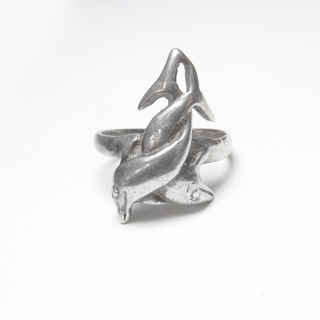 RESERVED FOR AMYLLE Sterling Silver Fun Interlocking Dolphin Ring ...