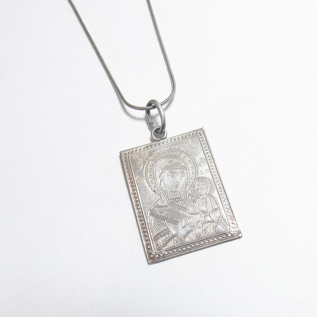 Sterling Silver Mary and Jesus Protection Catholic Pendant With Chain ...