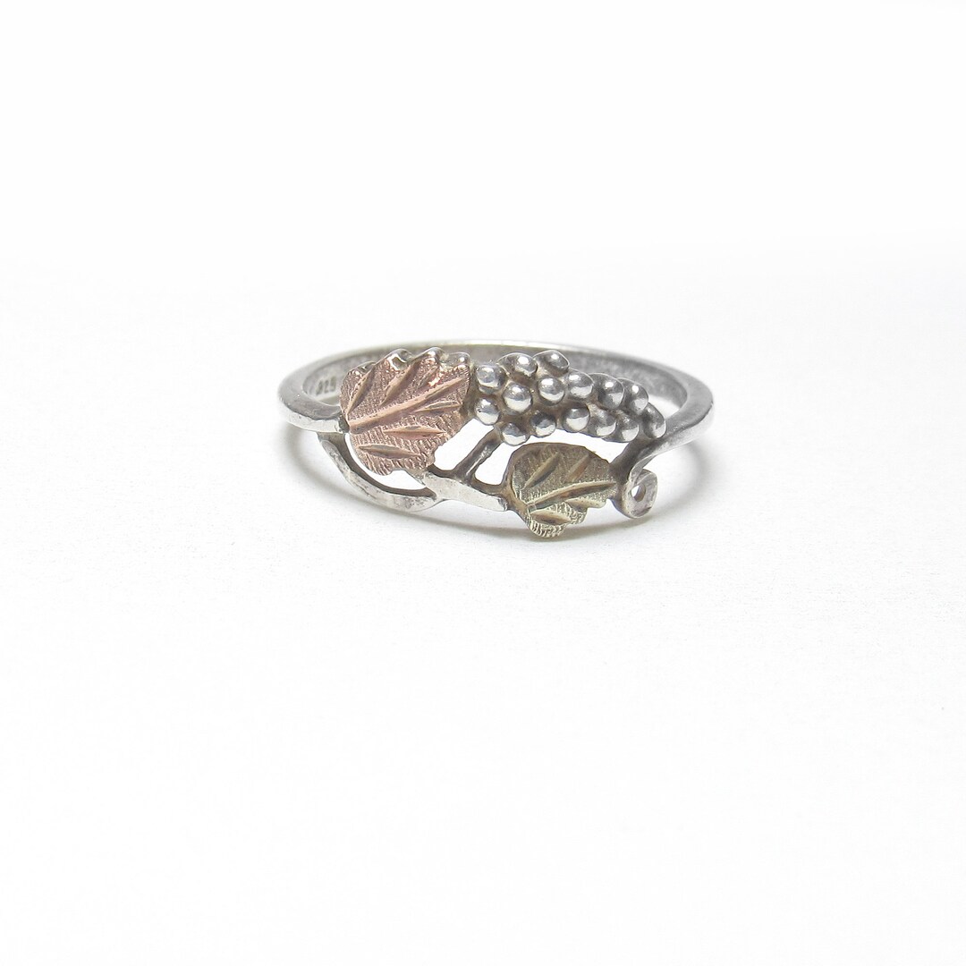 GOLD DIGGERS Sterling Silver and 12K Gold Leaf and Berry Ring Vintage ...