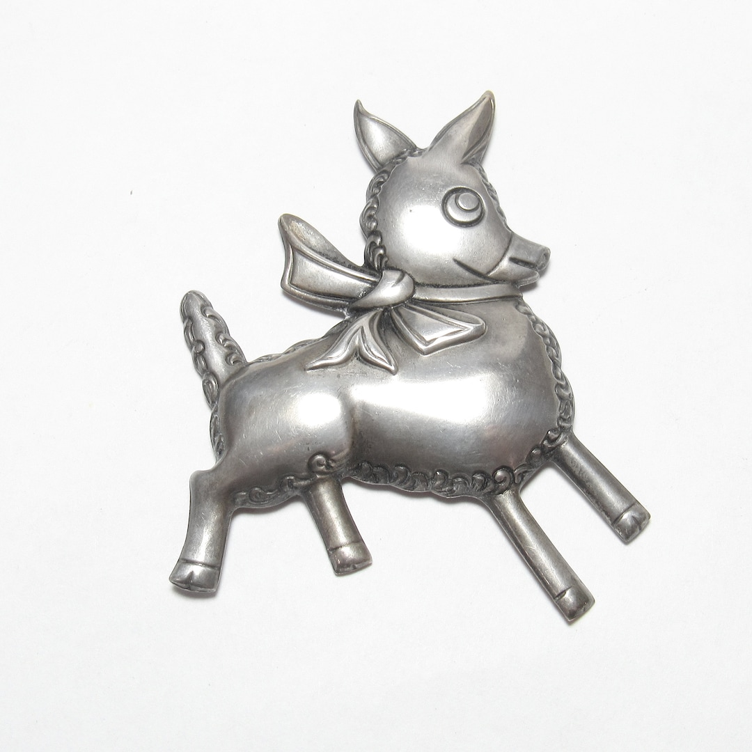 TRUART Sterling Silver Cute Detailed Cartoon Lamb Brooch Pin 1950's ...