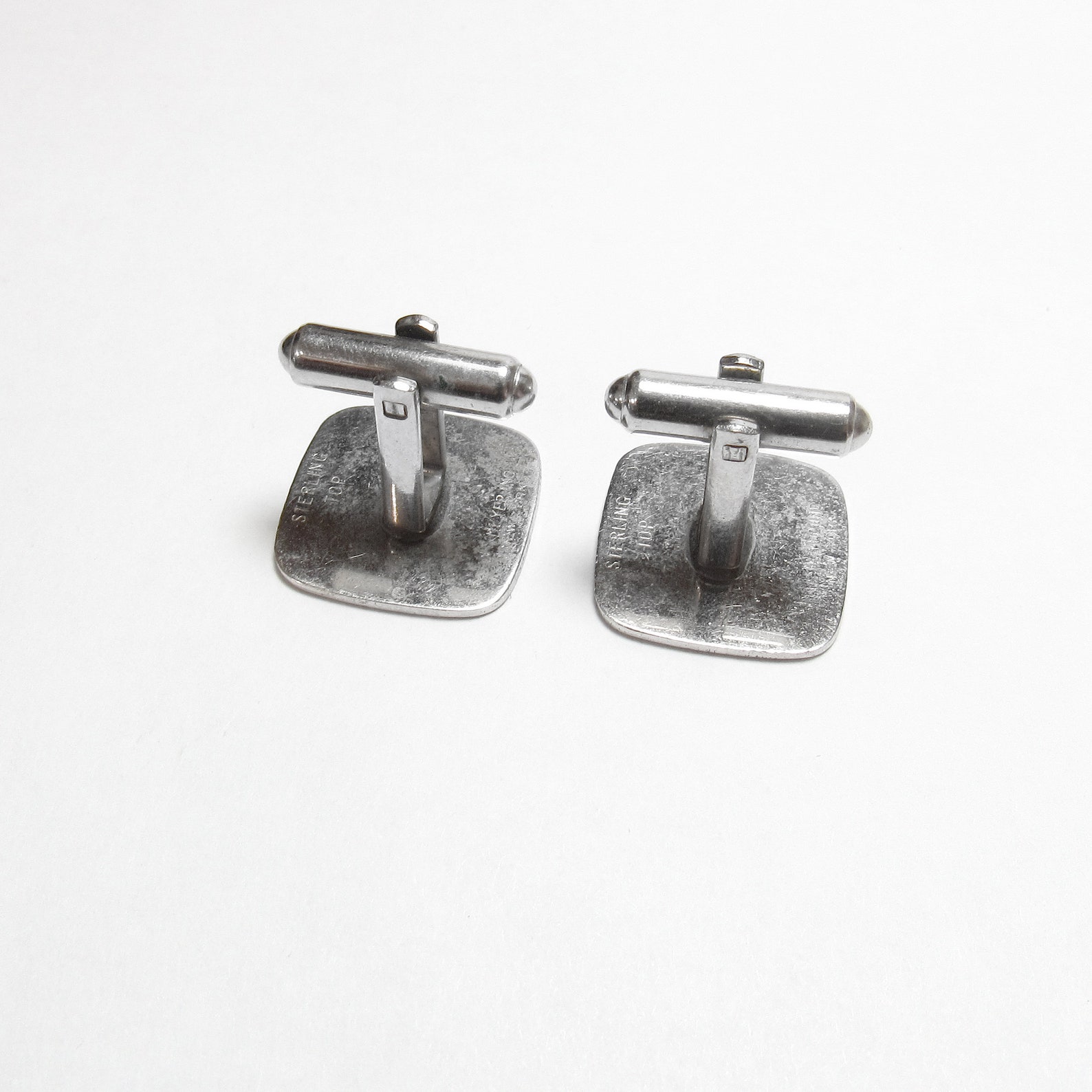 NS MEYER Sterling Silver Cushion Shape Head T Bar Back Cufflinks 1950's ...