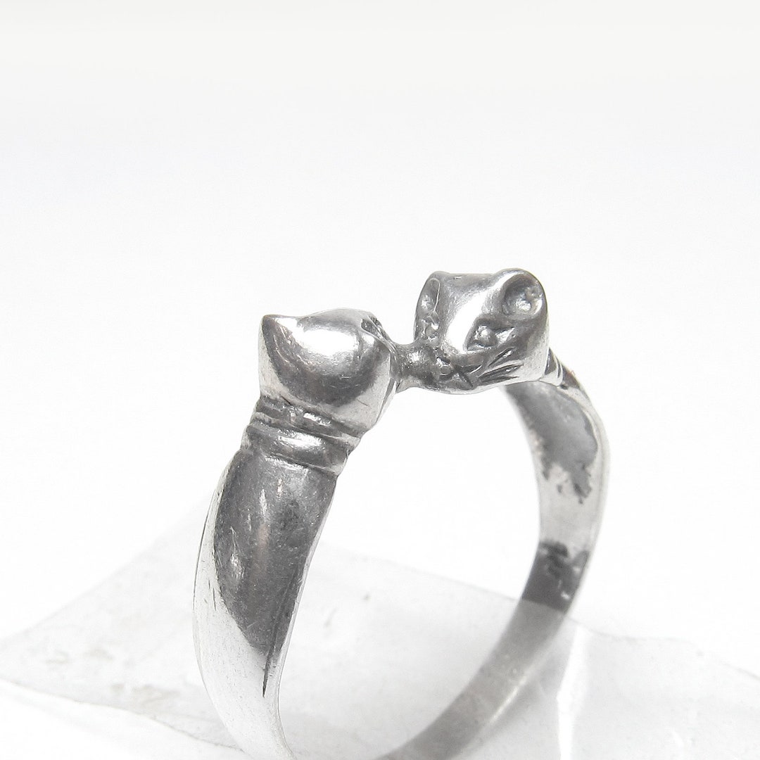 Sterling Silver Detailed Double Cat Head Bypass Ring Vintage - Etsy