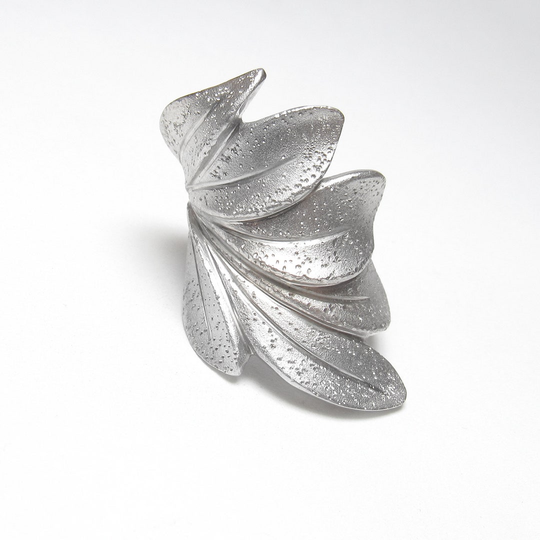 JACMEL JEWELRY Sterling Silver Pin Texture Design Leaf Wrap Ring ...