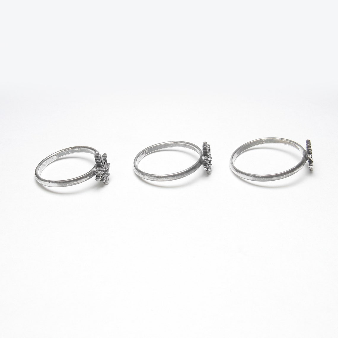 JEWERLY SET Three Little Sterling Silver Cannabis Leaf Rings - Etsy