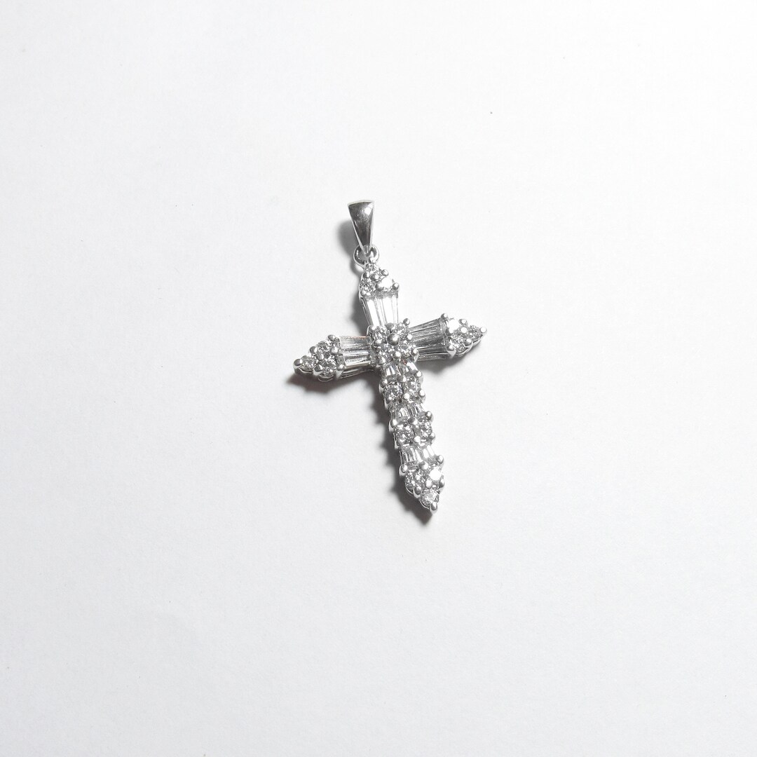 PRIME ART Sterling Silver 32 Lab Created Ice White Cubic Zirconia Cross ...