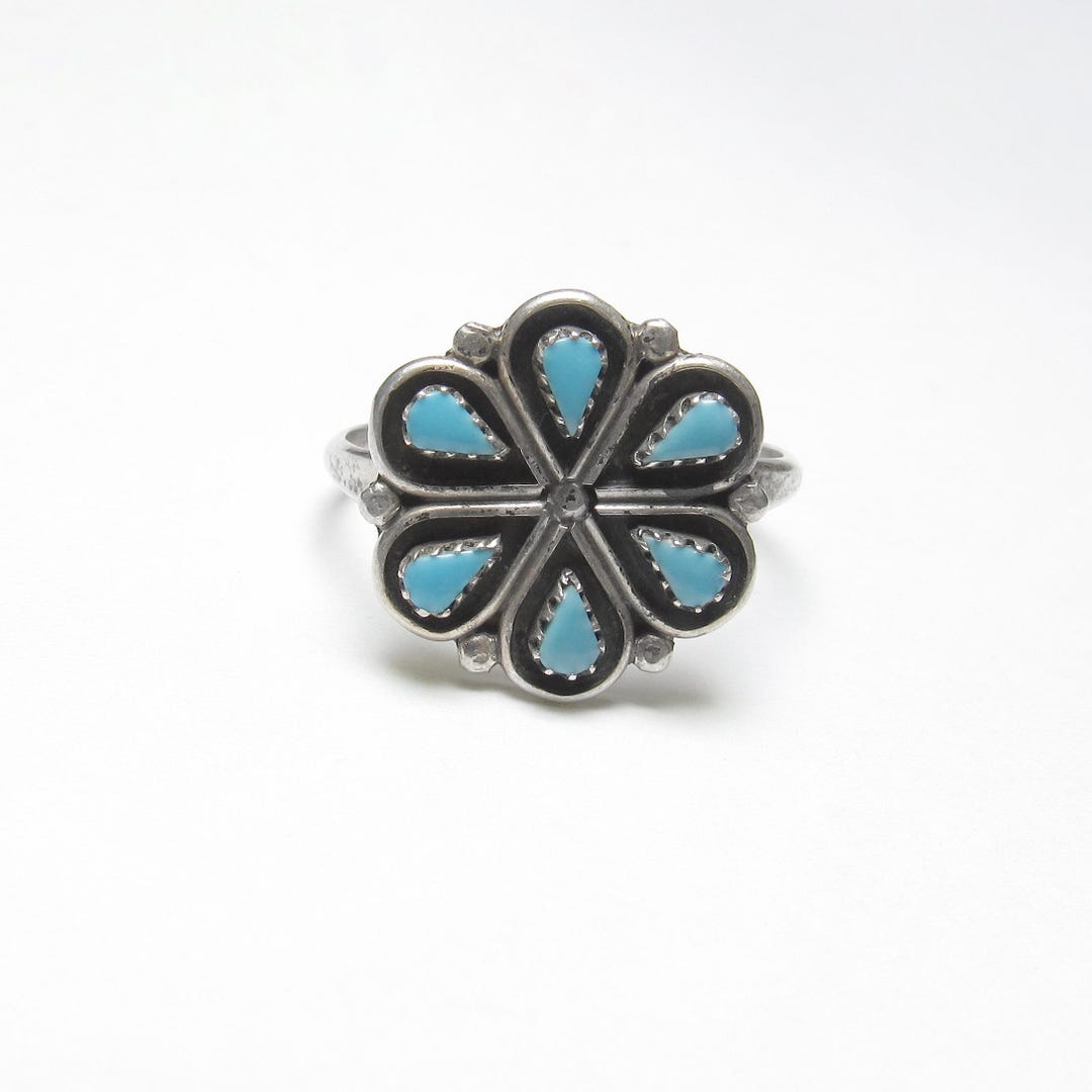 RICHARD BEGAY Navajo Sterling Silver Six Natural Blue Turquoise Flower ...