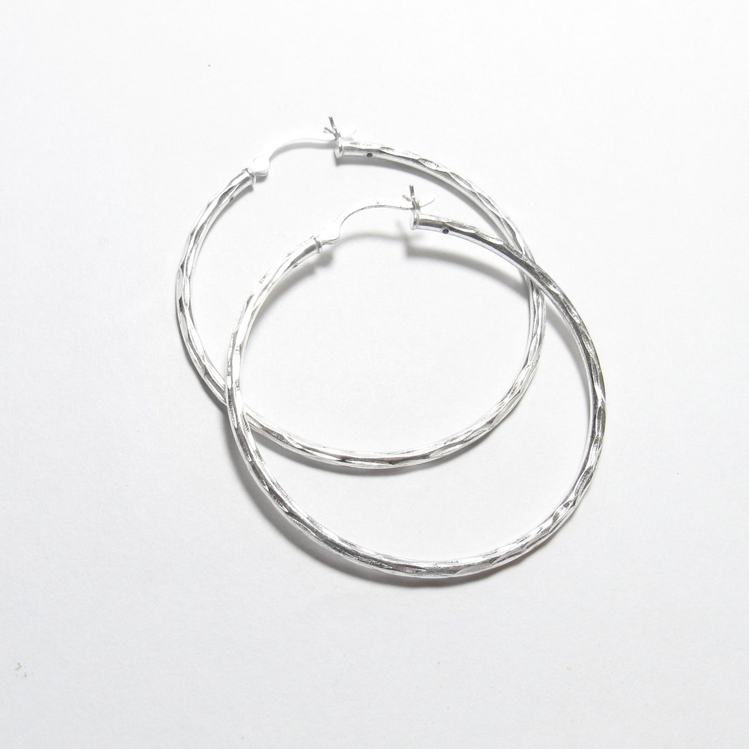 HAN Sterling Silver Textured Big Hoop Earrings Vintage - Etsy
