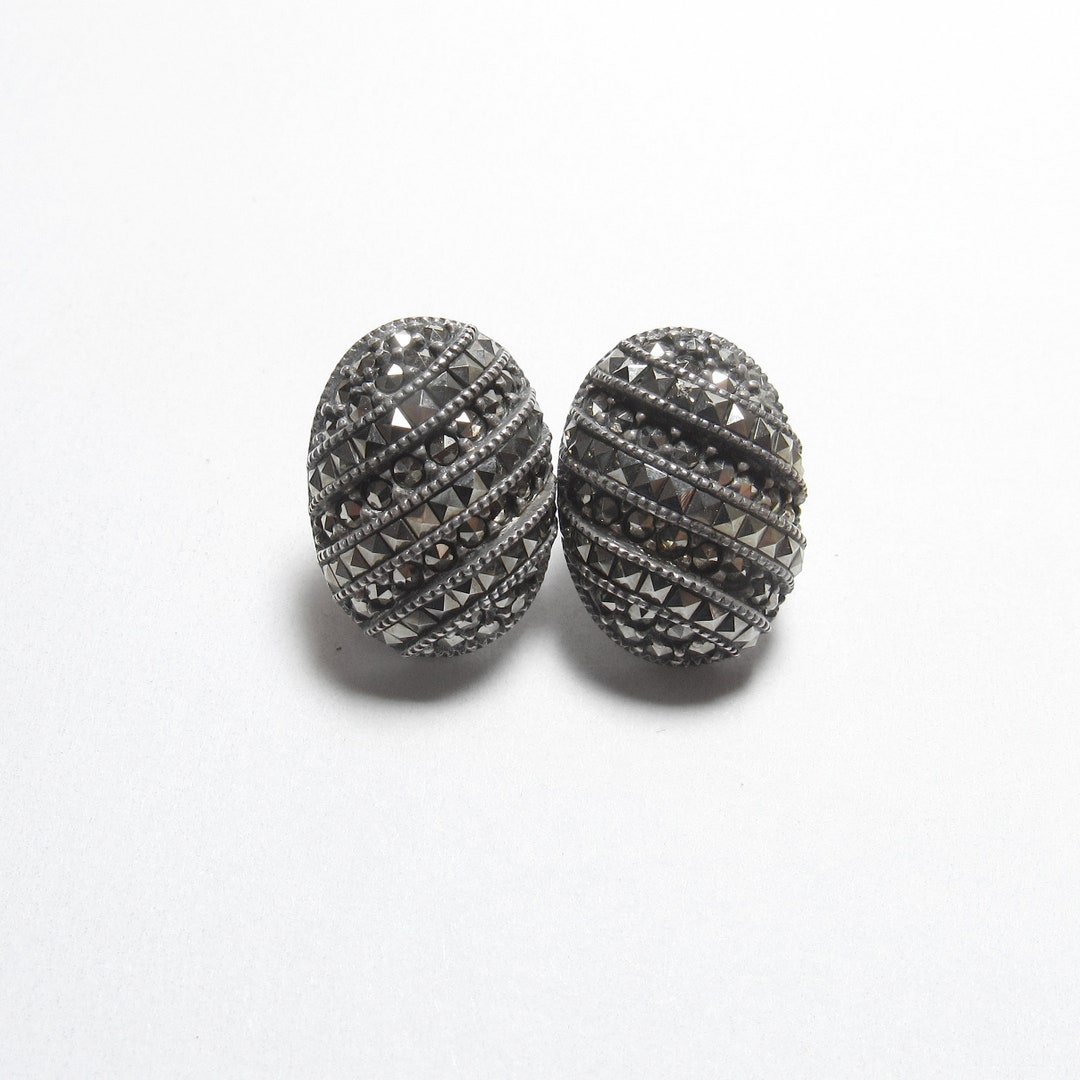 JUDITH JACK Sterling Silver Square and Round Marcasite Cluster Clip on ...