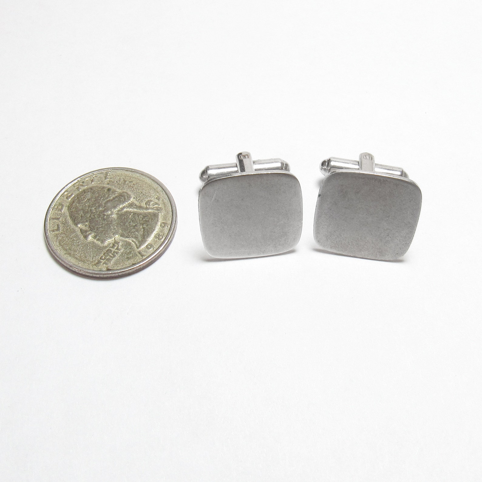 NS MEYER Sterling Silver Cushion Shape Head T Bar Back Cufflinks 1950's ...