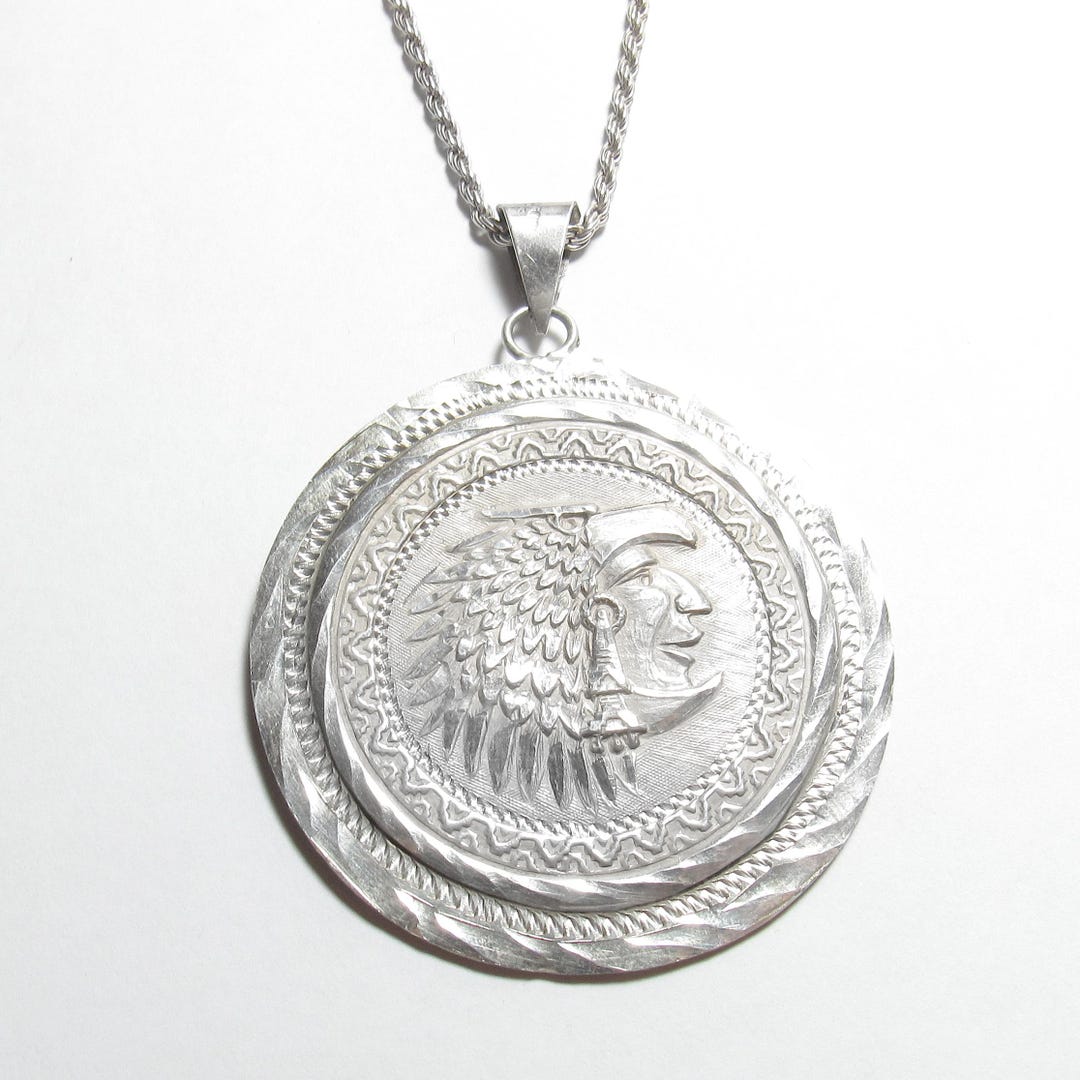 Huge Southwestern Sterling Silver Aztec Mayan Chief and Tonatiuh Sun ...