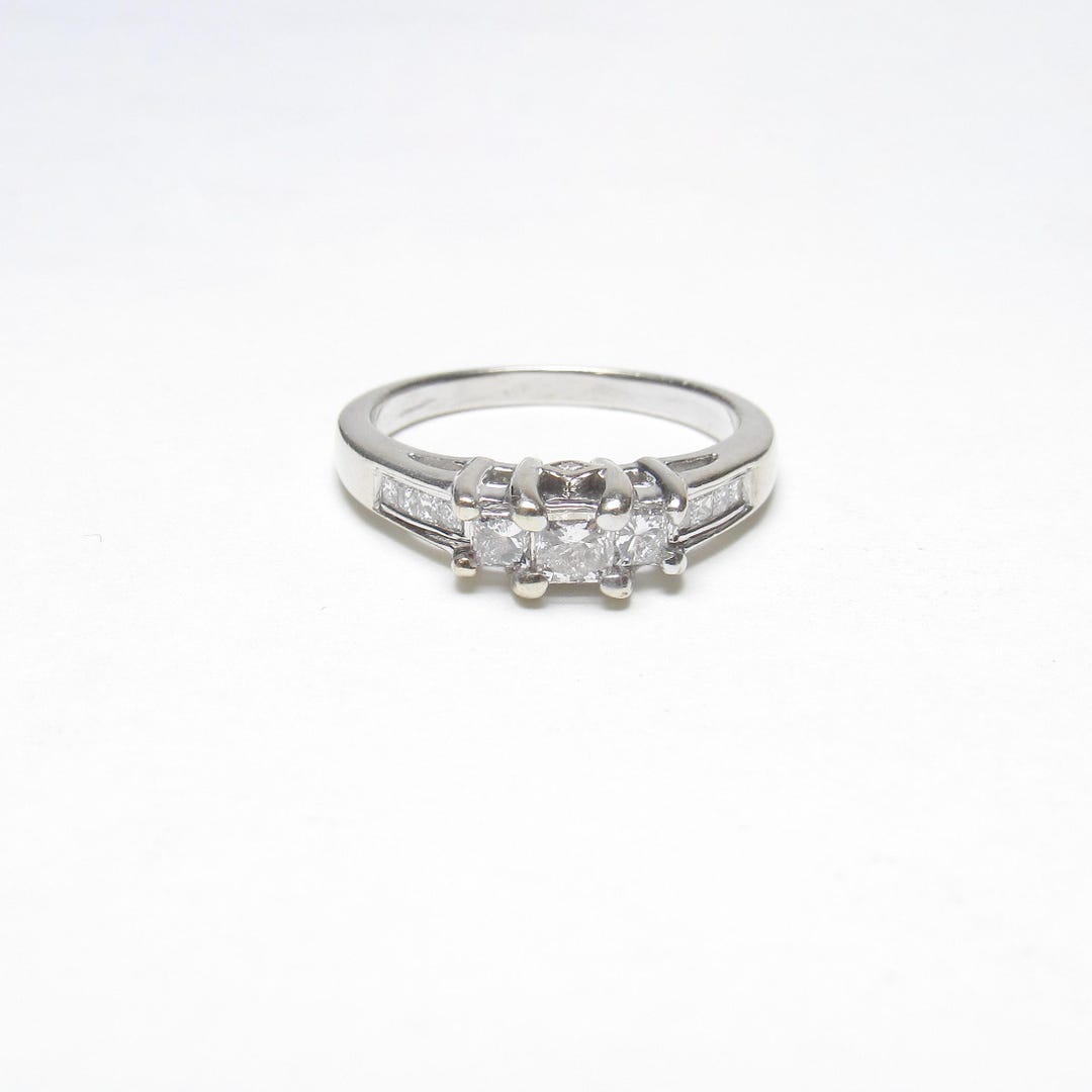 ZEI 14K White Gold 0.17 Ct Square Princess Cut Diamond Ring 0.50 Cts ...
