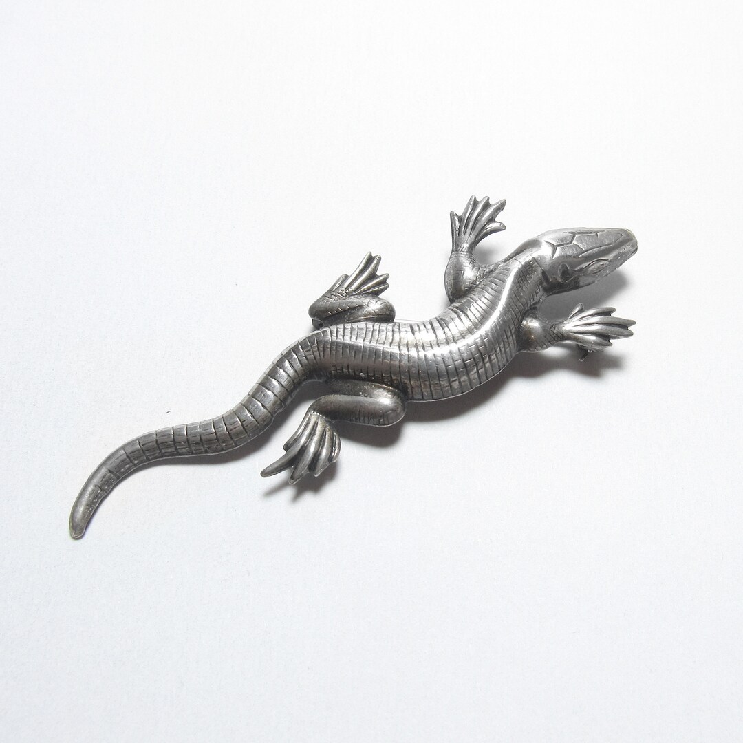 Large Sterling Silver Detailed Monitor Lizard Brooch Pin Vintage - Etsy