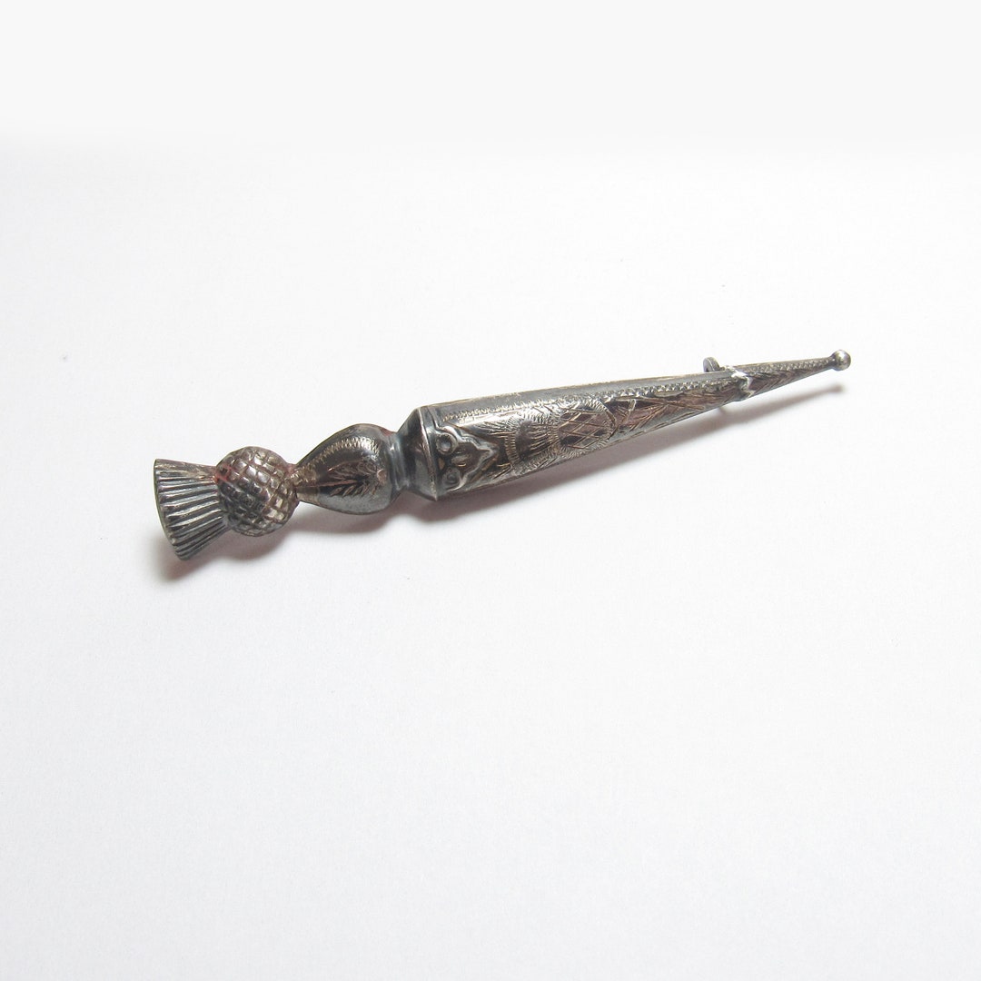 Sterling Silver Detailed Etched Thistle Dagger Design Brooch Pin 1940's ...