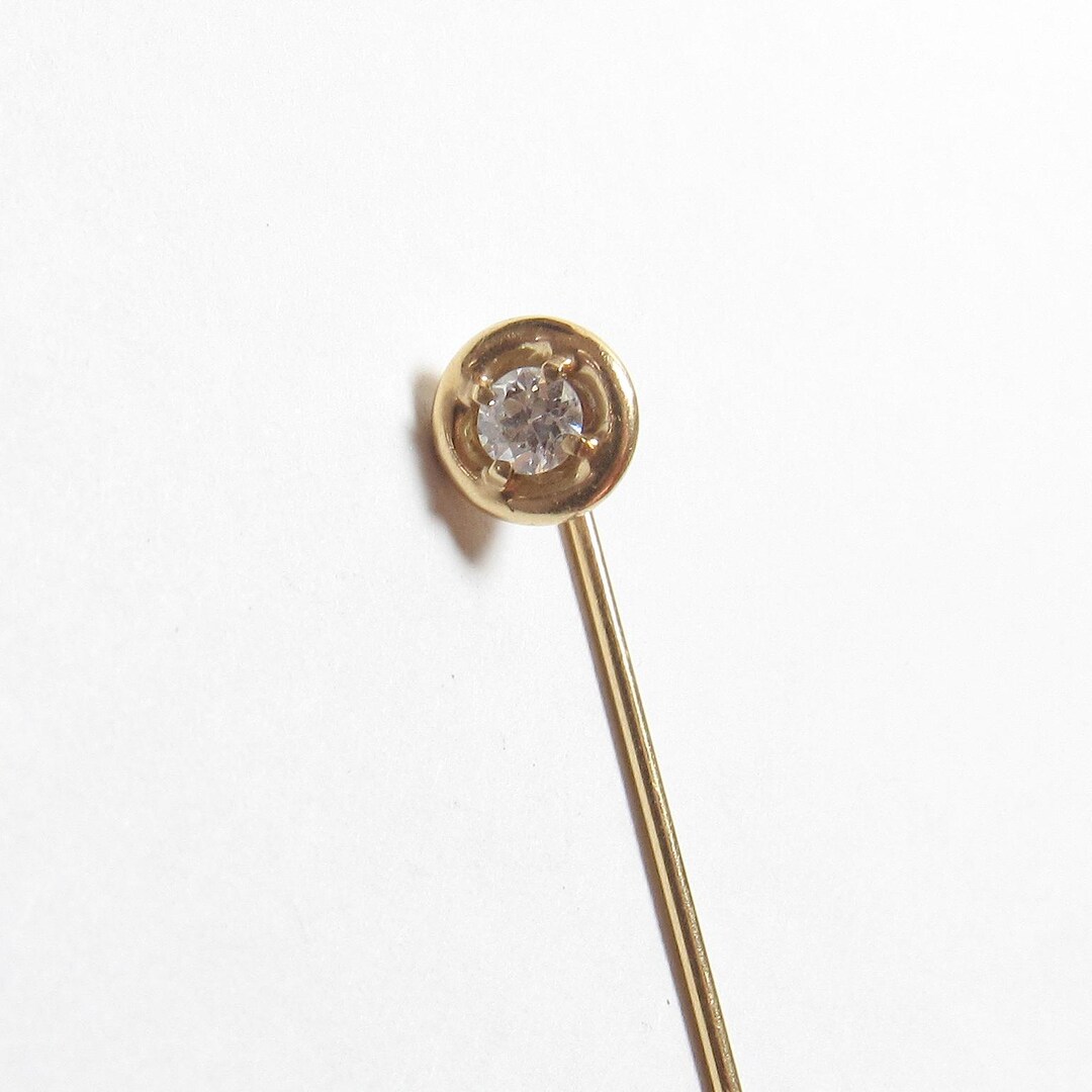 14K Yellow 0.18 Ct European Cut Diamond Solitaire Head Stick Pin 1930's ...
