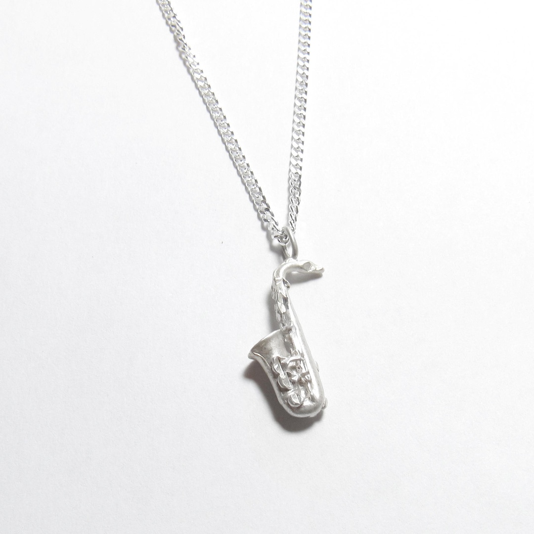 Sterling Silver Detailed Saxophone Musical Instrument Pendant With ...