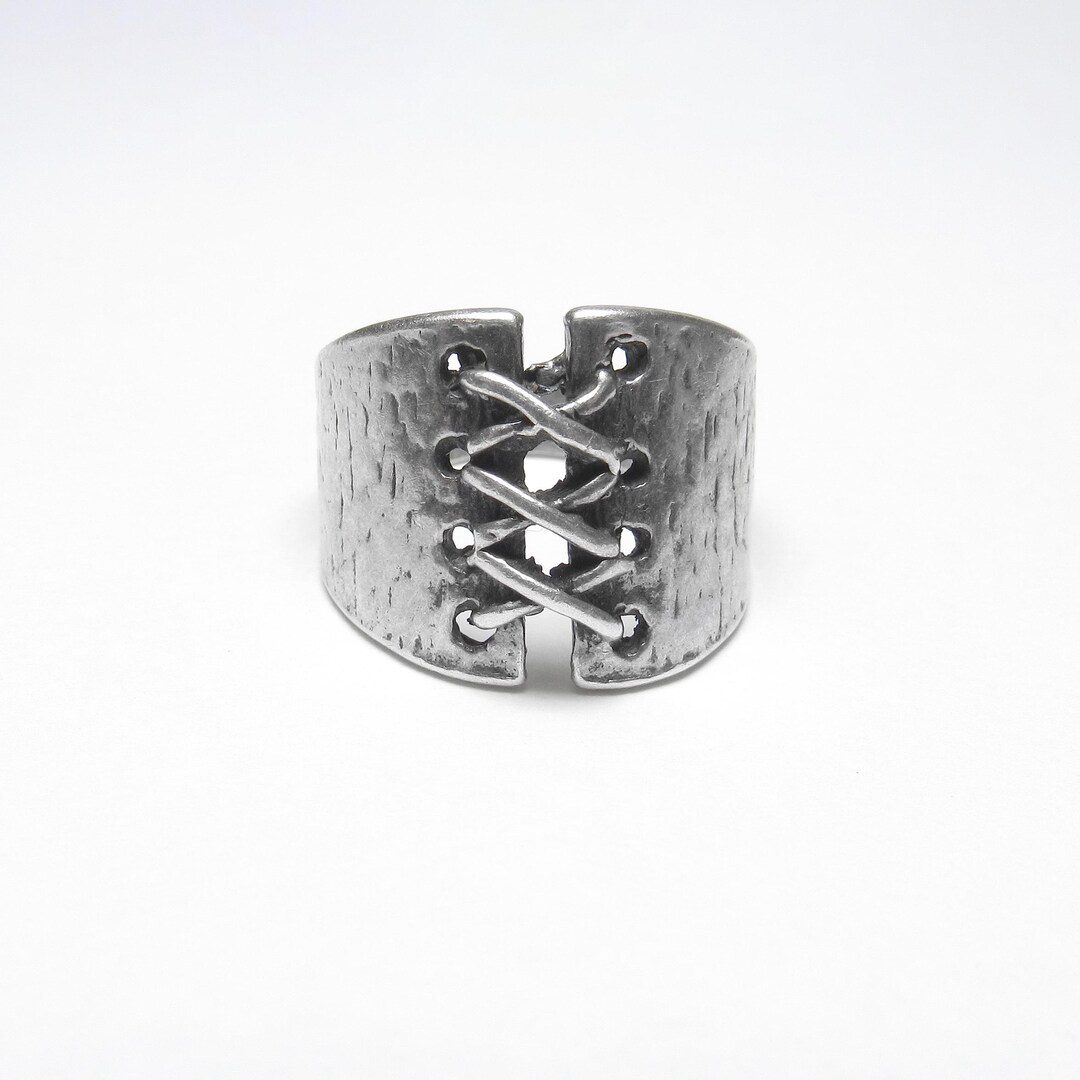 Wide Sterling Silver Detailed Corset Braid Ring Vintage - Etsy