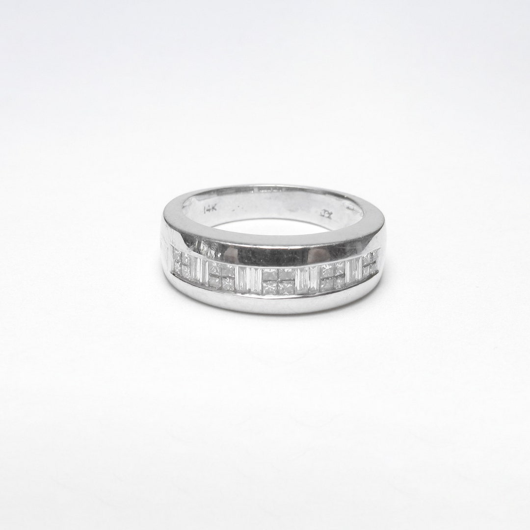 JEWELEX 14K White Gold Baguette and Princess Cut Diamond Band Style ...