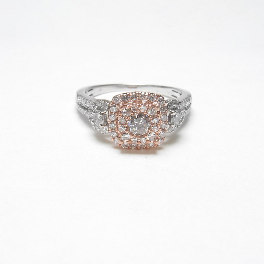 AV DIAMONDS 14K White and Rose Gold 0.16 Ct Brilliant Cut Diamond Halo ...