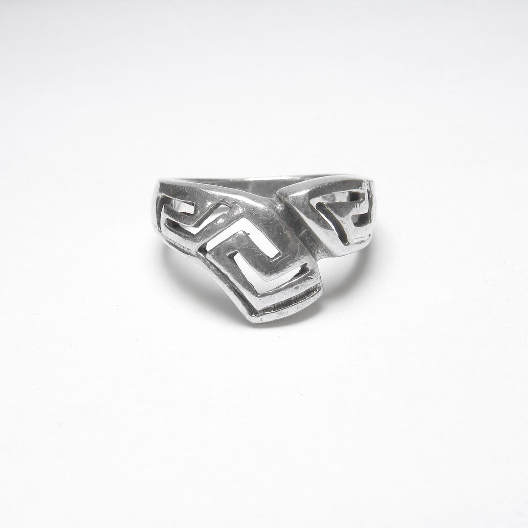 Sterling Silver Carved Greek Key Design Ring Vintage - Etsy