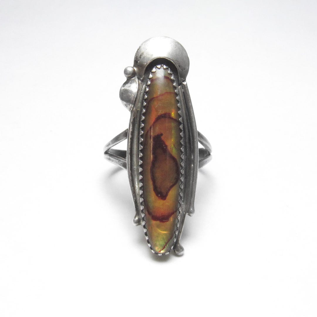JAKE SAMPSON Navajo Sterling Silver Long Natural Oval Orange Abalone ...
