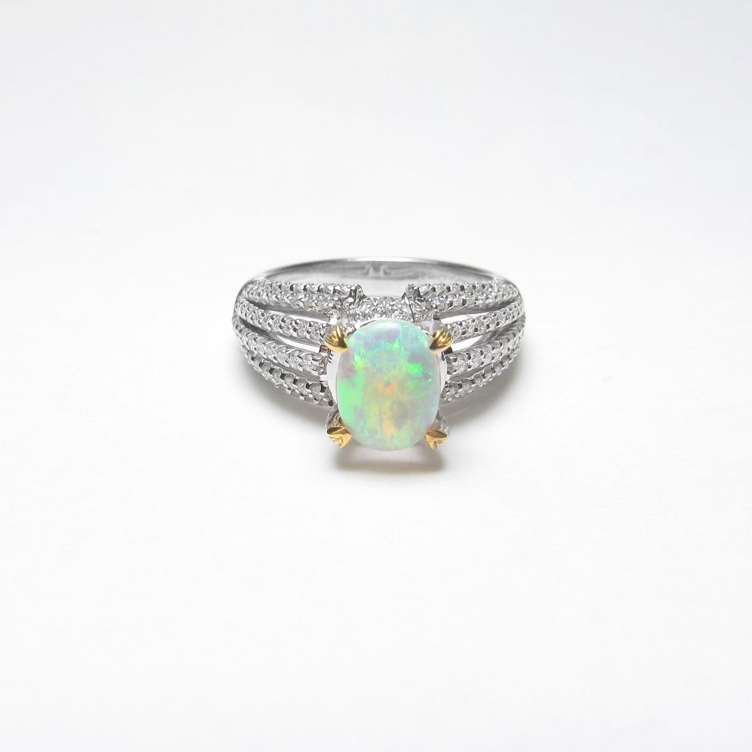 IMPERIUM 18K White and Yellow Gold 0.60 Ct Natural Colorful Opal and ...