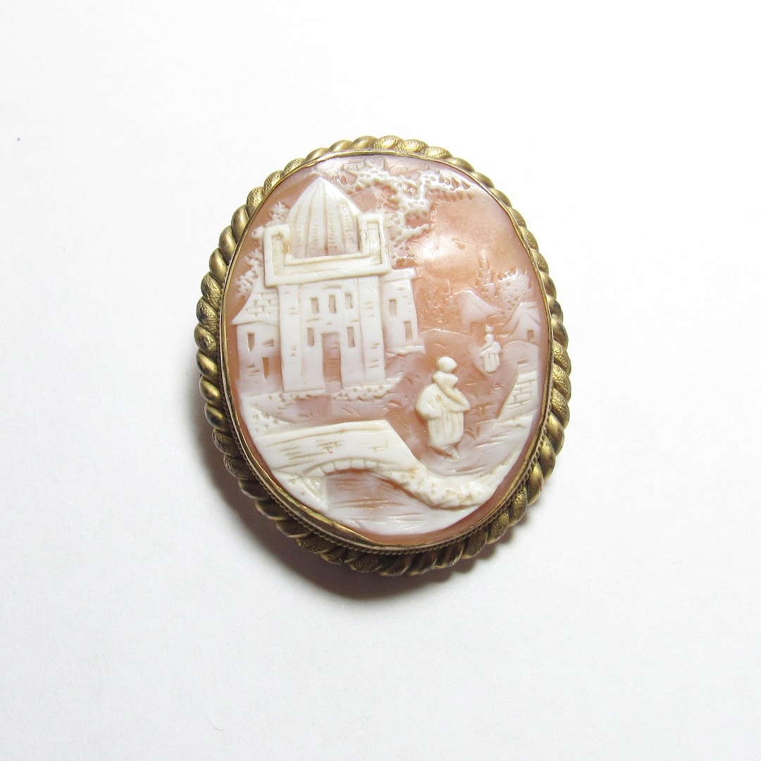 Hand Carved "rebecca at the Well" Shell Cameo in Gold Filled Brooch Pin ...