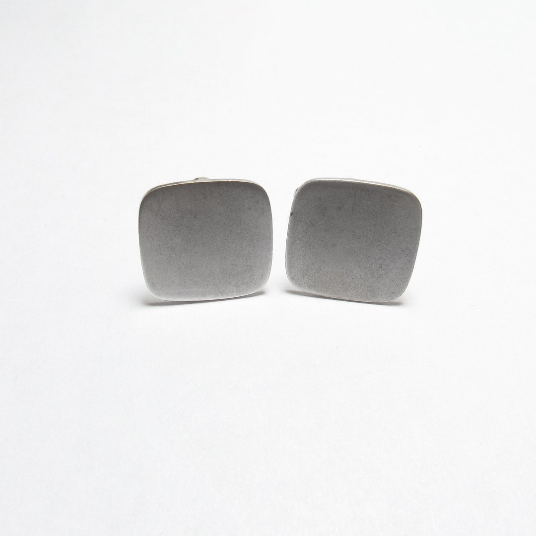 NS MEYER Sterling Silver Cushion Shape Head T Bar Back Cufflinks 1950's ...