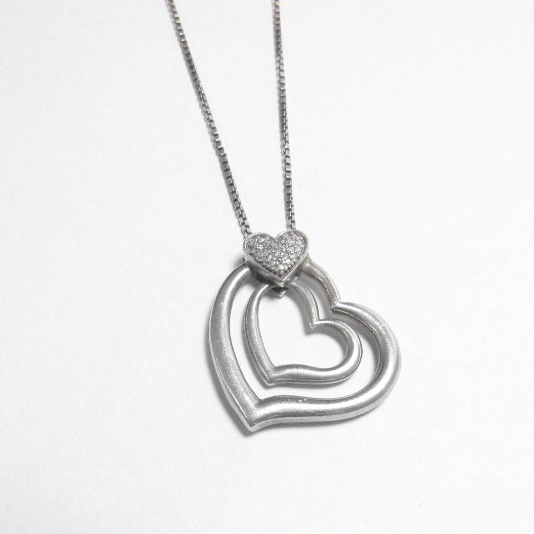 HOB Sterling Silver 13 Single Cut Diamond Double Heart Pendant With ...