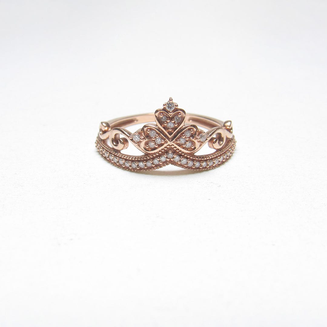 10K Rose Gold Natural Single and Brilliant Cut Diamond Cluster Crown ...