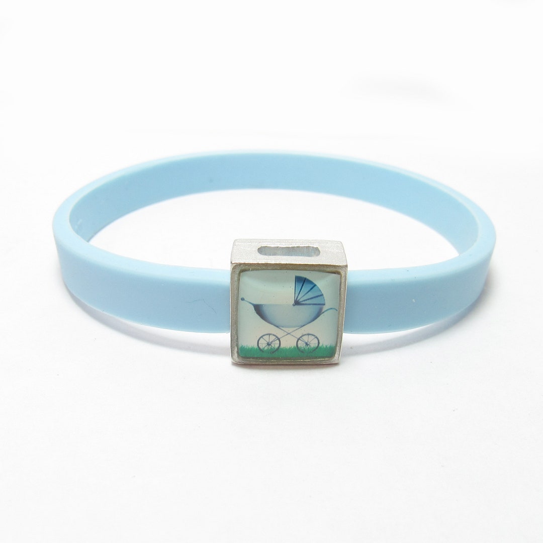 It's A Boy Blue Baby Buggy Support Pewter Charm With Sky Blue Silicone ...