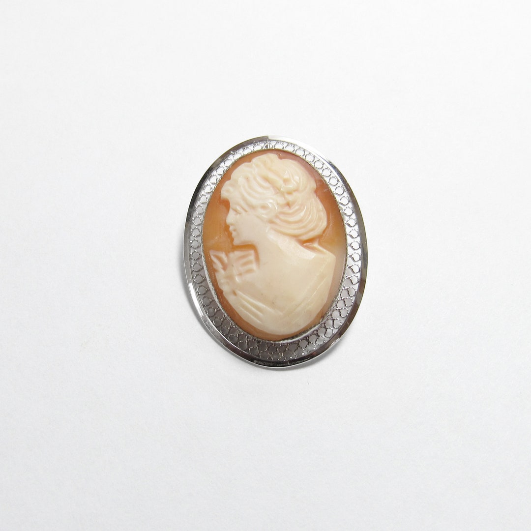 BEAU Hand Carved Curly Hair Woman Shell Cameo in Sterling Silver Bezel ...