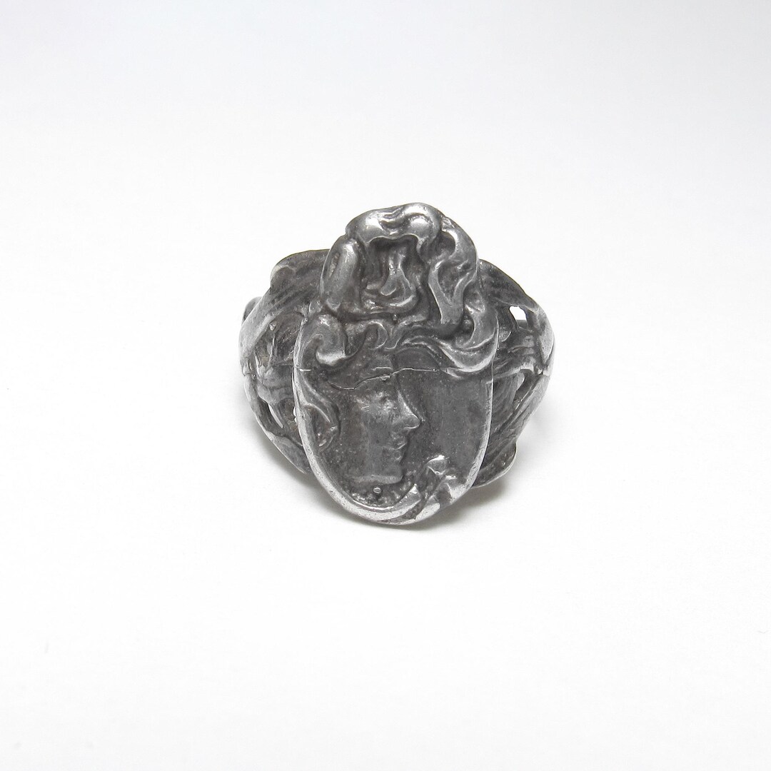 Sterling Silver Detailed Flowing Hair Woman Facing Right Ring 1940's ...