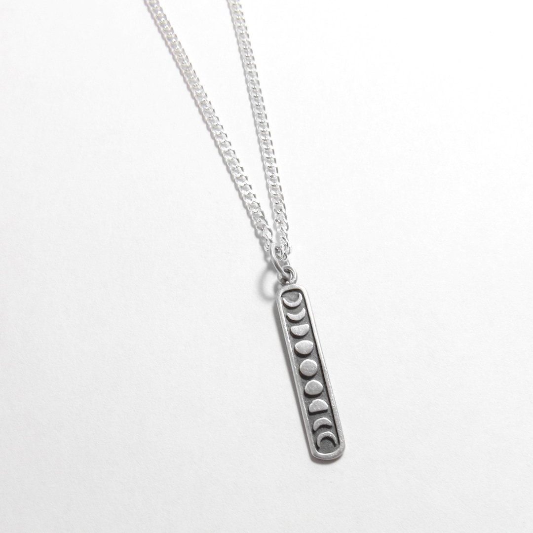 Sterling Silver Phases of the Moon Protection Rectangle Pendant With ...