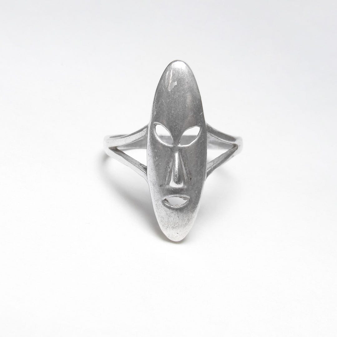 Sterling Silver Oval Tribal Mask Face Statement Ring Vintage - Etsy