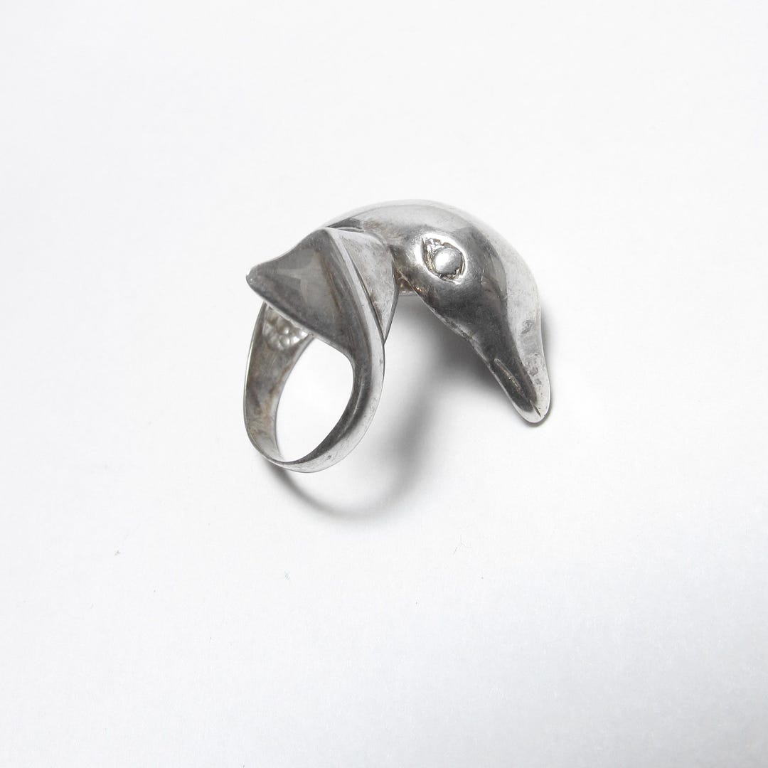DGS Sterling Silver Big Bulbus Head Curled Dolphin Ring Vintage - Etsy