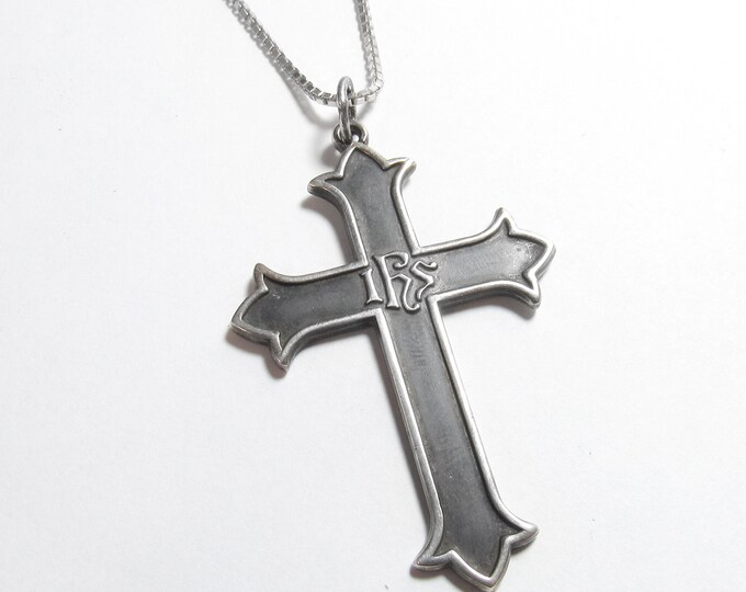 Large JAMES AVERY Sterling Silver Niello IHS Cross Pendant With Chain ...