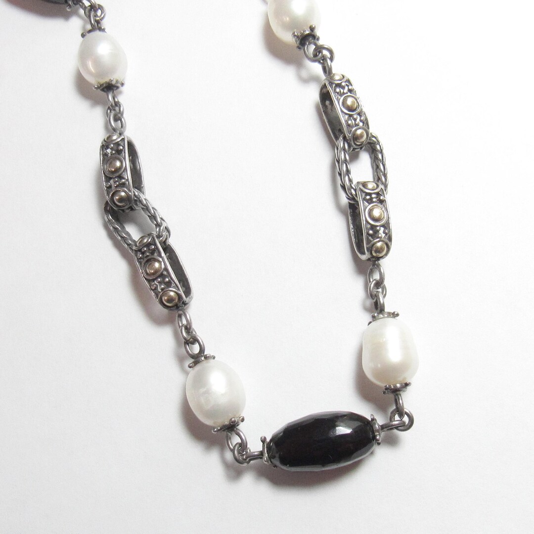 Heavy JOHN HARDY Sterling Silver and 18K Yellow Gold Natural Black Onyx ...