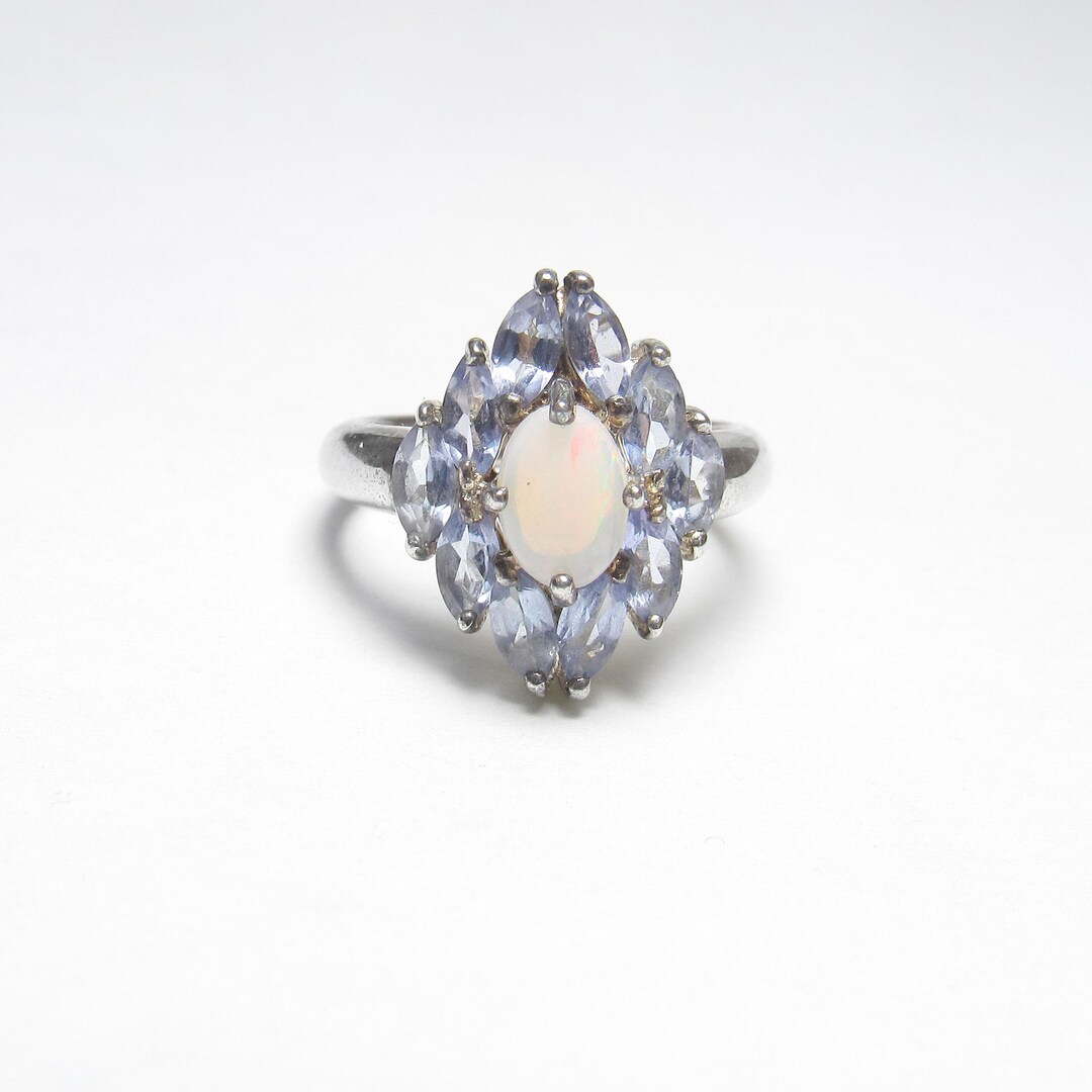 CHUCK CLEMENCY Sterling Silver 0.45 Ct Natural Oval Colorful Opal and ...