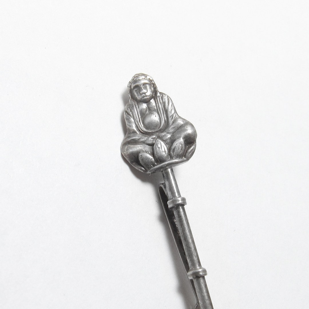 Sterling Silver Meditating Buddha Stick Pin With Support Back 1950's ...