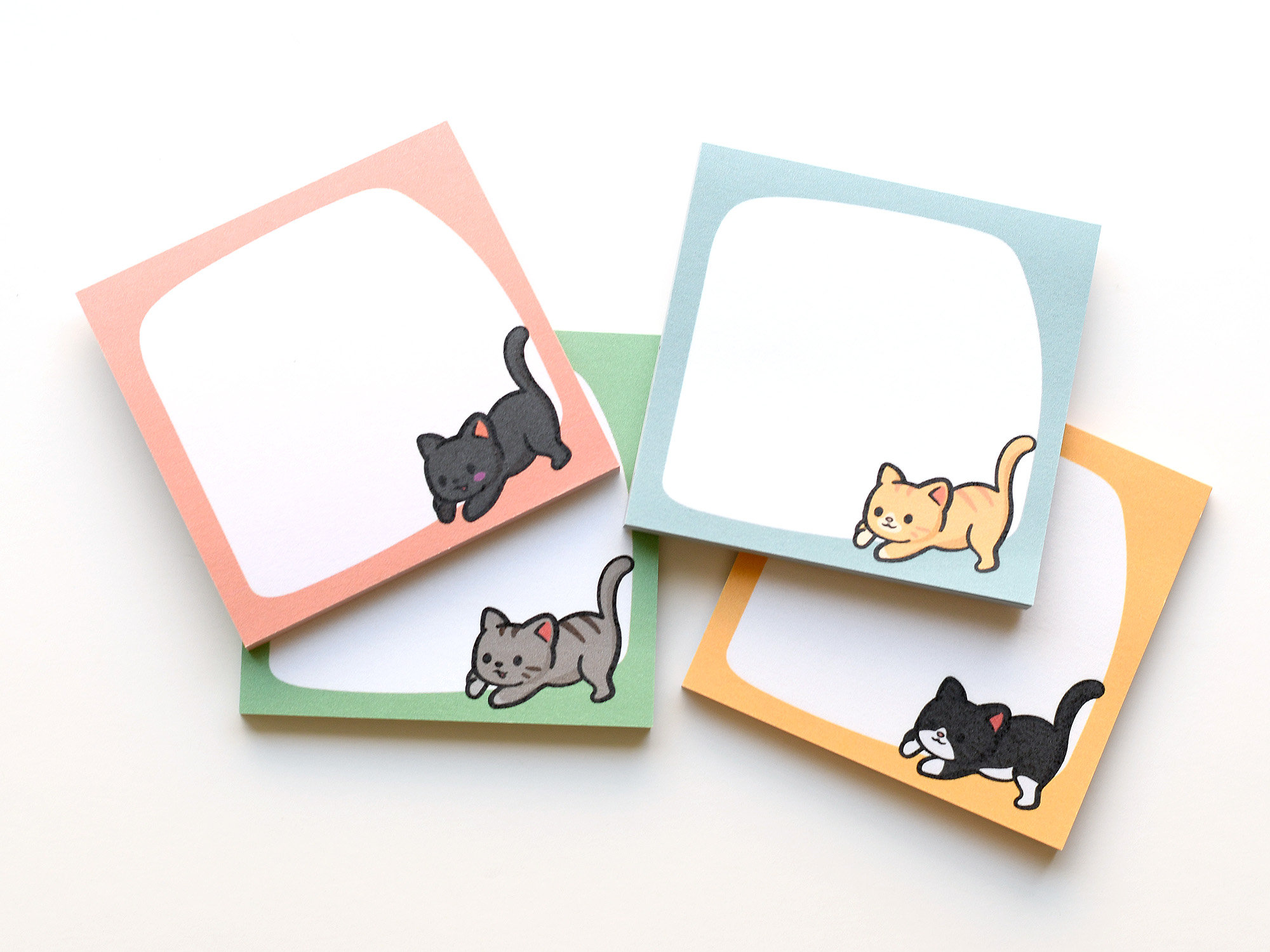 Set of 4 cat sticky notes adorable cute cat stationery for | Etsy