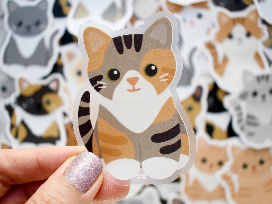 Tabico Calico Tabby Cat Vinyl Sticker for Water Bottle and Laptop, Cute ...
