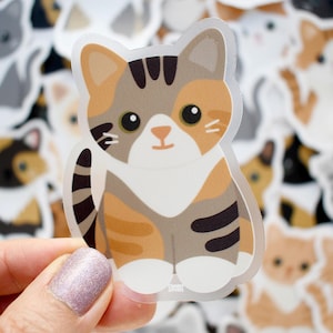 Tabico Cat Vinyl Sticker, Tabby Calico Water Bottle Decal, Cute Cartoon ...