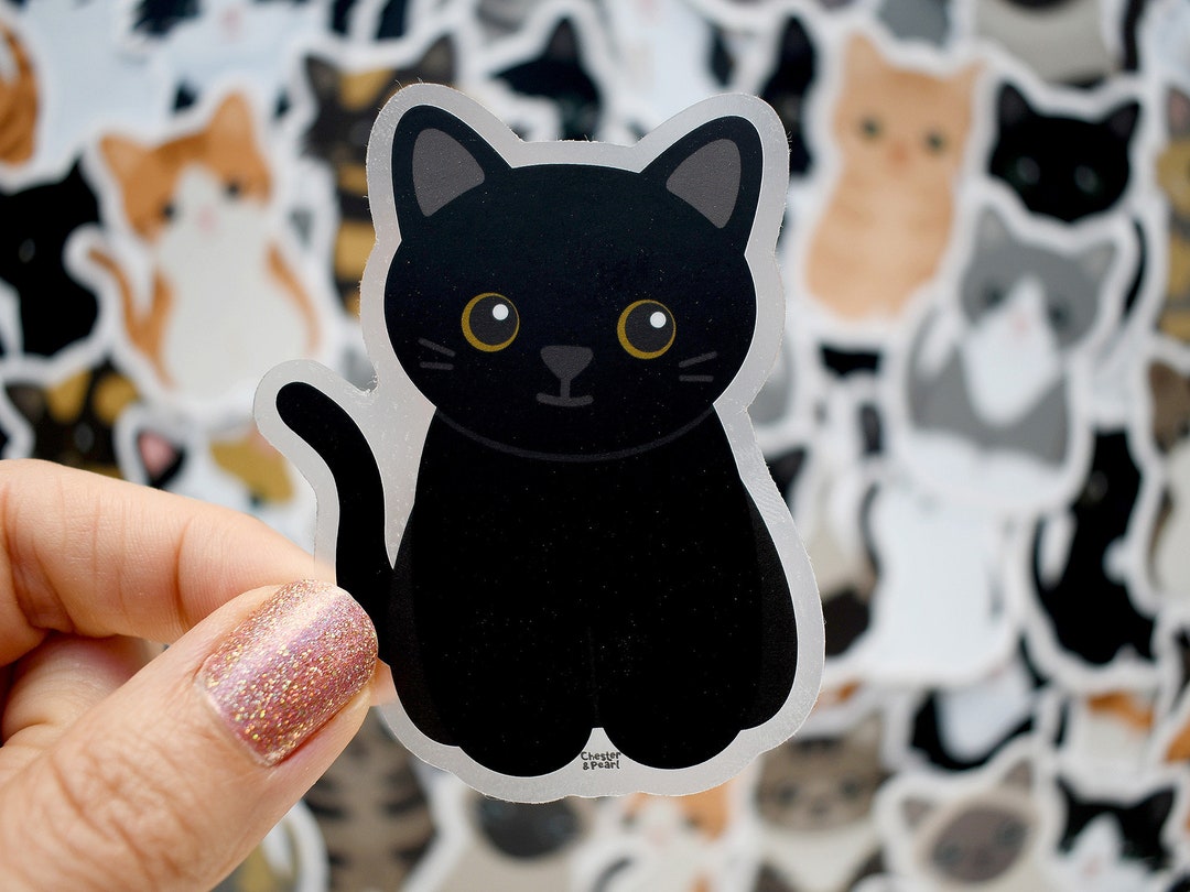 Black Cat Vinyl Stickers for Water Bottle and Laptop, Cute Cartoon ...