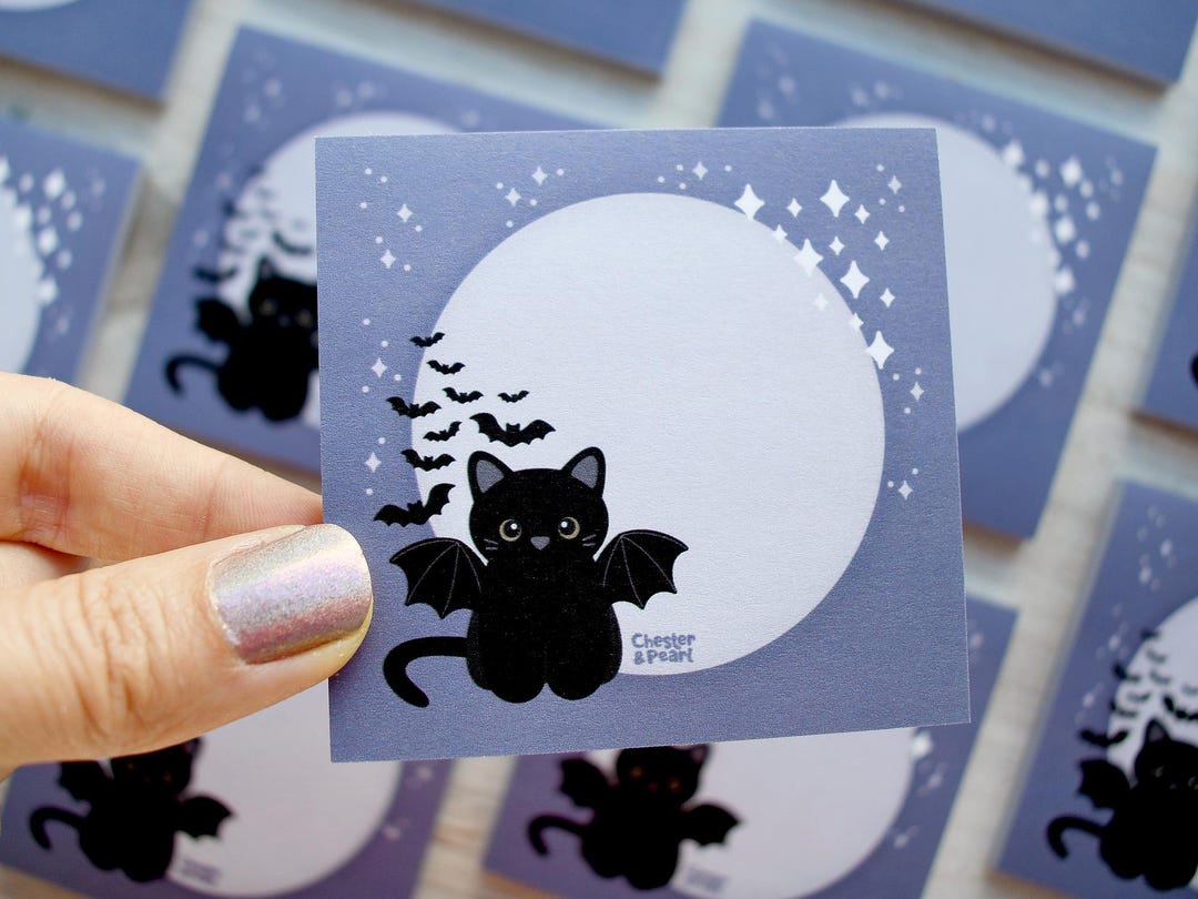 Halloween Black Cat Postit Notes, Cute Post It Note Pad, Spooky Season ...