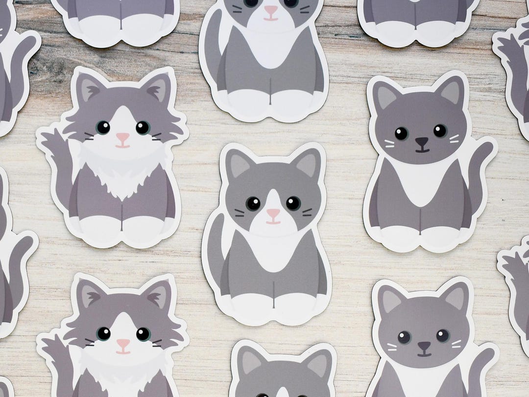 Gray and White Tuxedo With Blaze Cat Magnet, Waterproof Vinyl Car ...