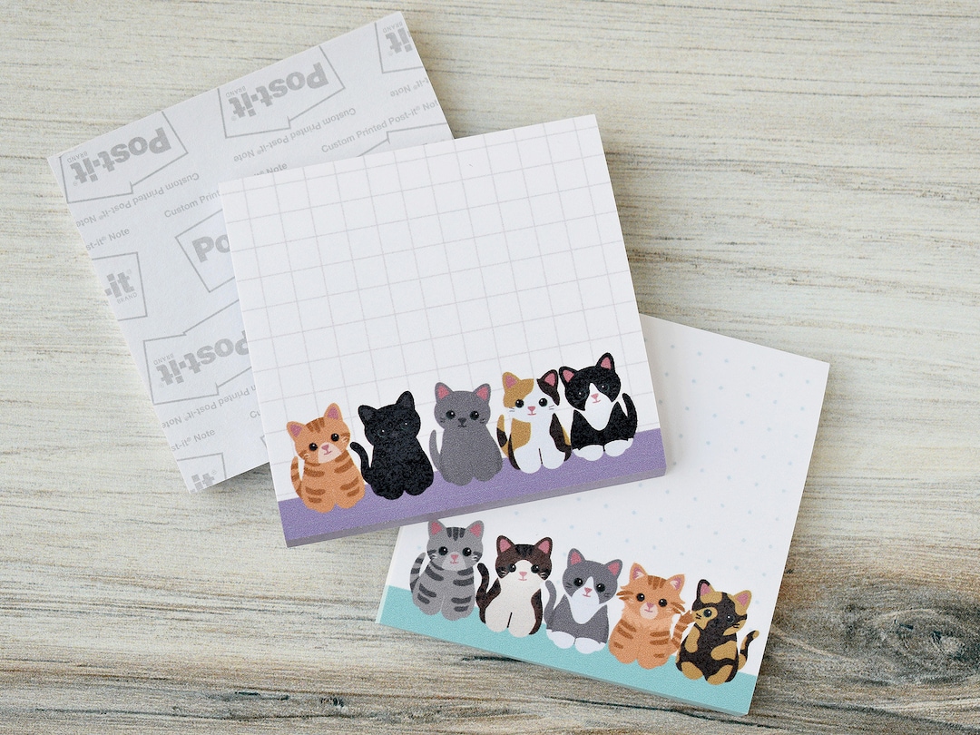 2 Cat Sticky Note Pads, Cute Post It Notes, Cat Note Pad, Dot Grid ...